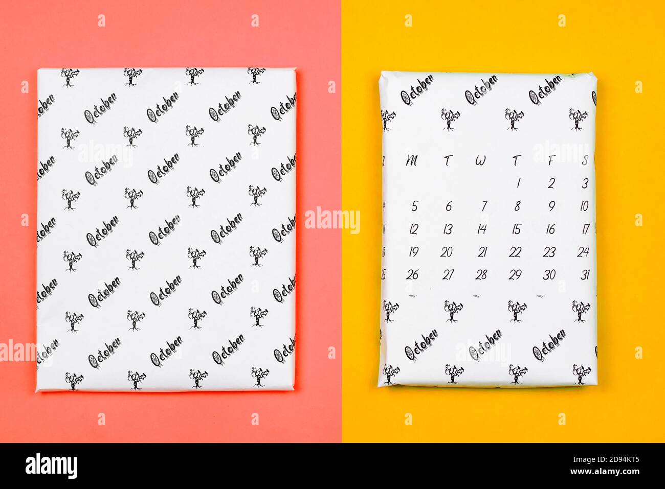 Monthly October calendar on bright colorful background. October paper ...