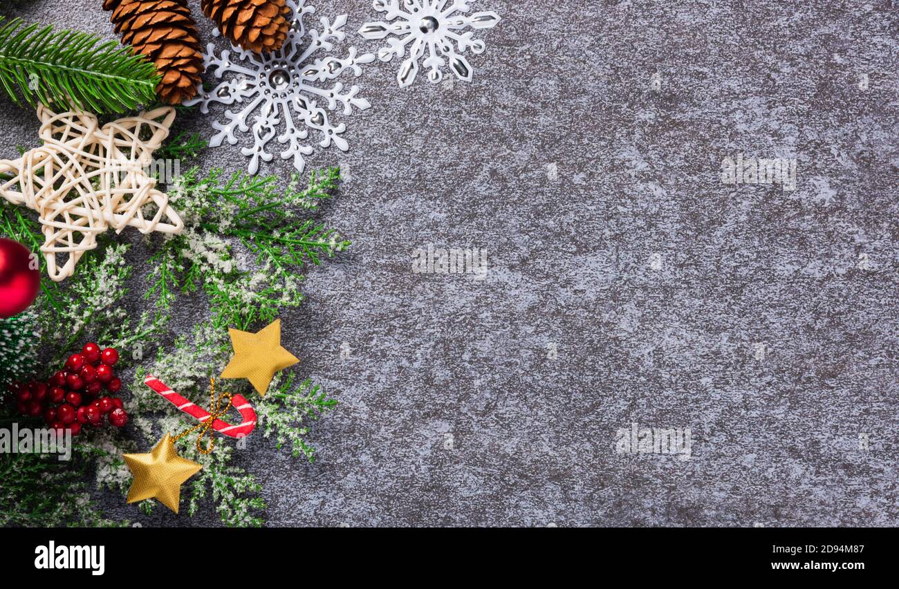 New Year template with Christmas decoration holidays. Top view flat lay ...