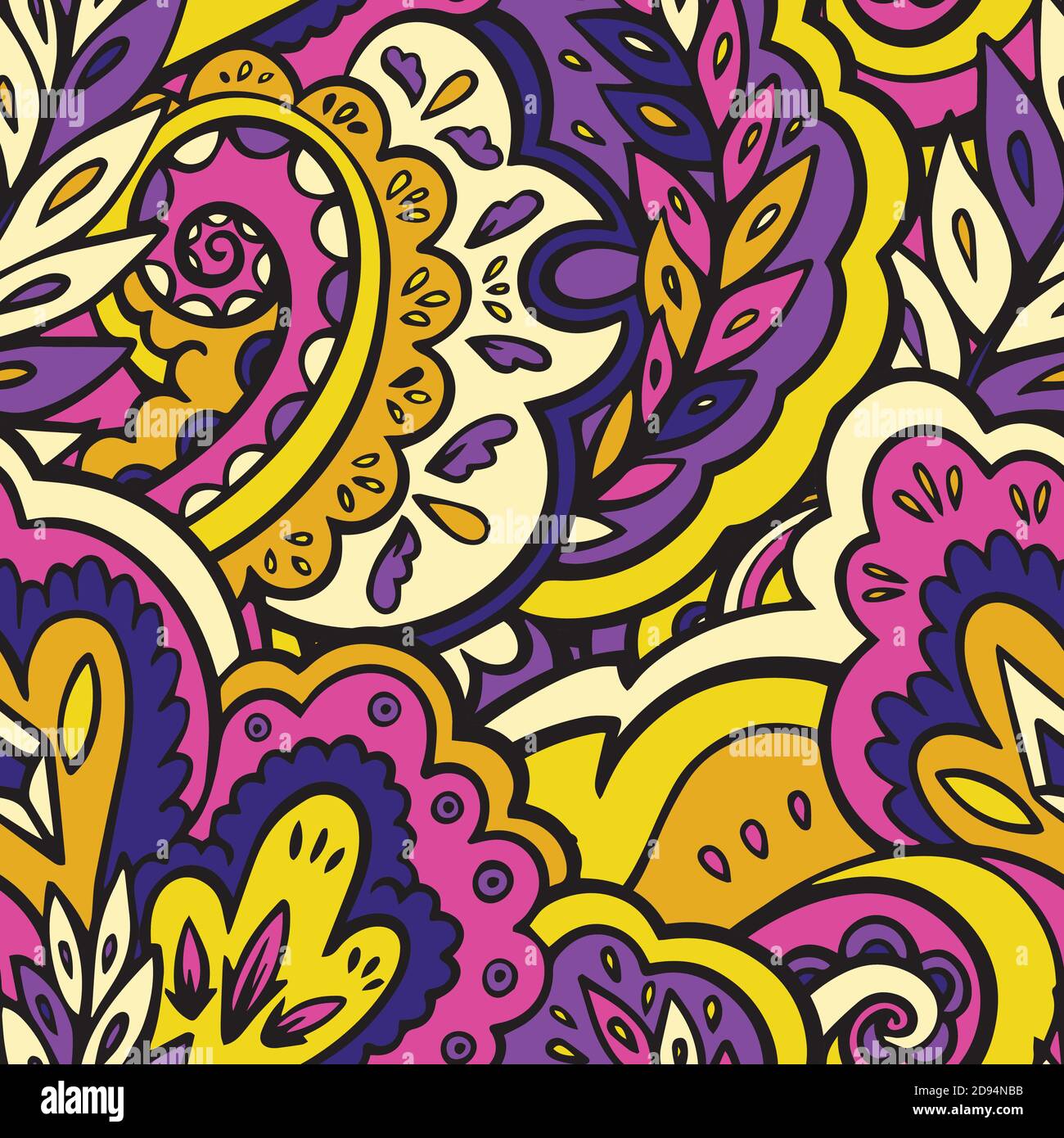Bright seamless psychedelic pattern with plant and floral elements ...