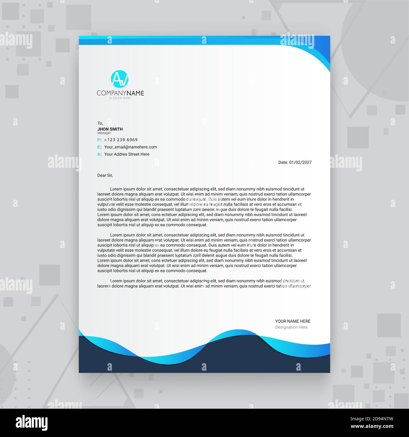 Creative wave Business Letterhead Template Design Stock Vector Image ...