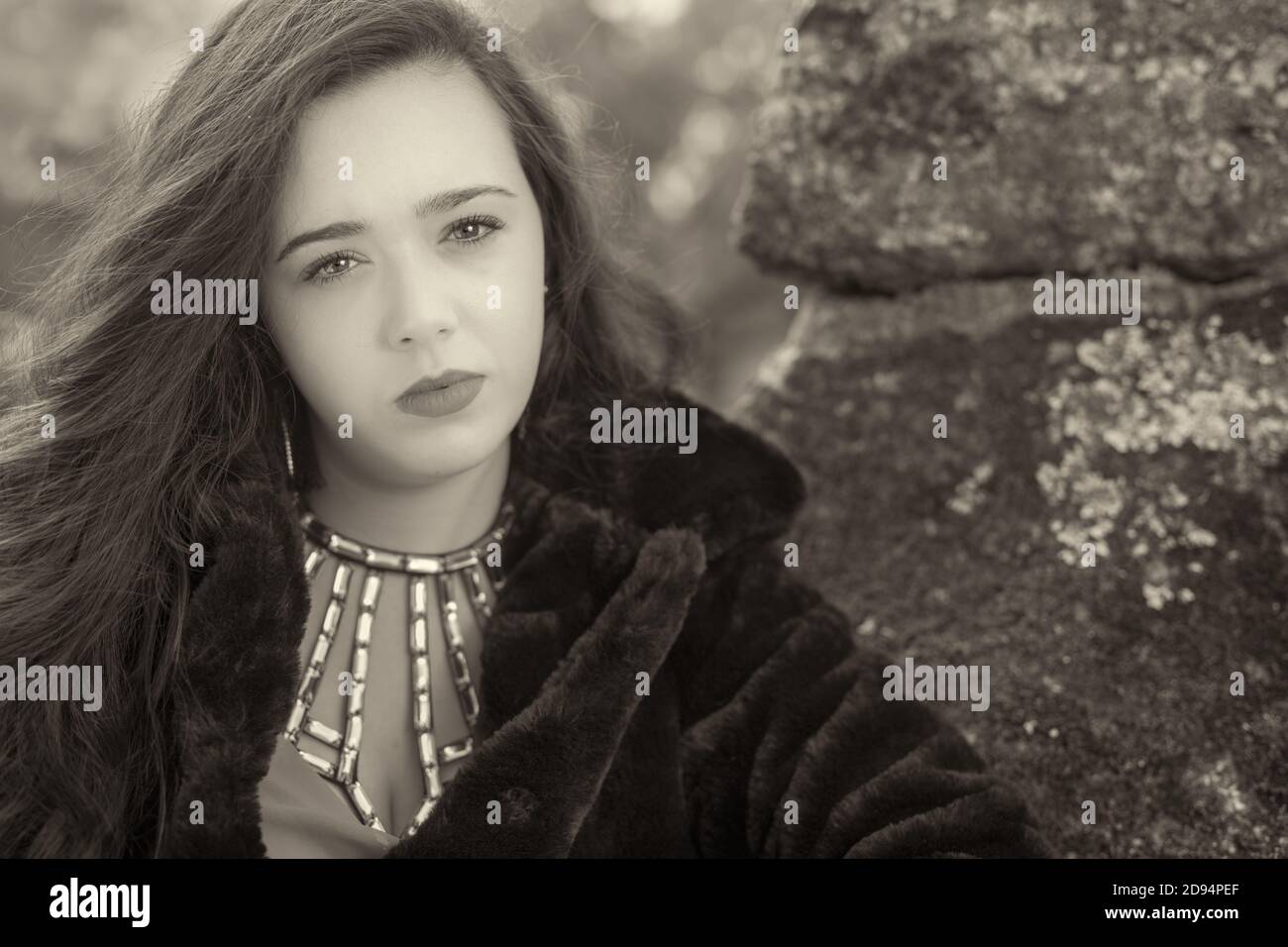 Grayscale portrait of a young woman Stock Photo - Alamy