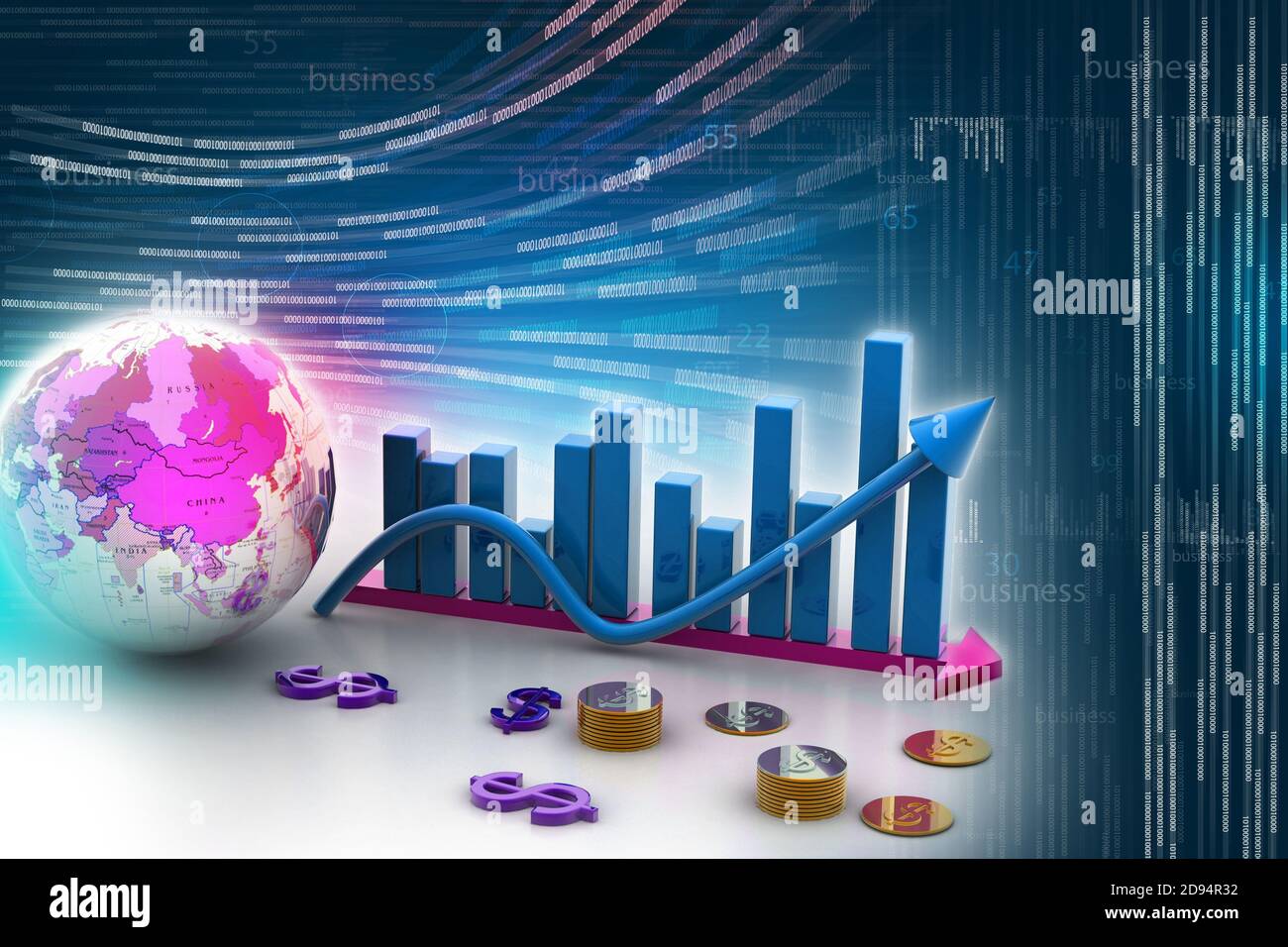 3d multi use Render Business Graph with earth Stock Photo - Alamy