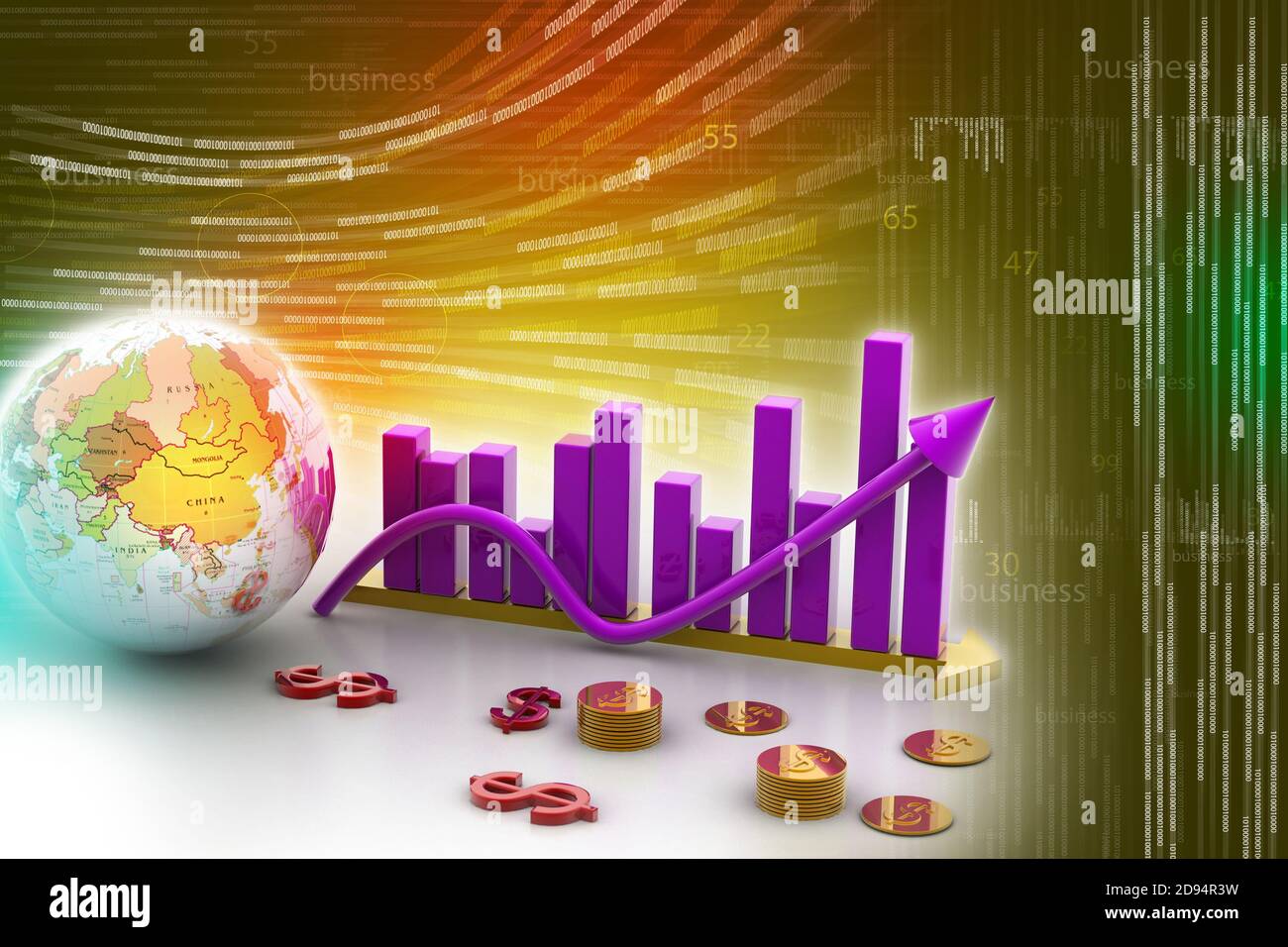 3d multi use Render Business Graph with earth Stock Photo - Alamy