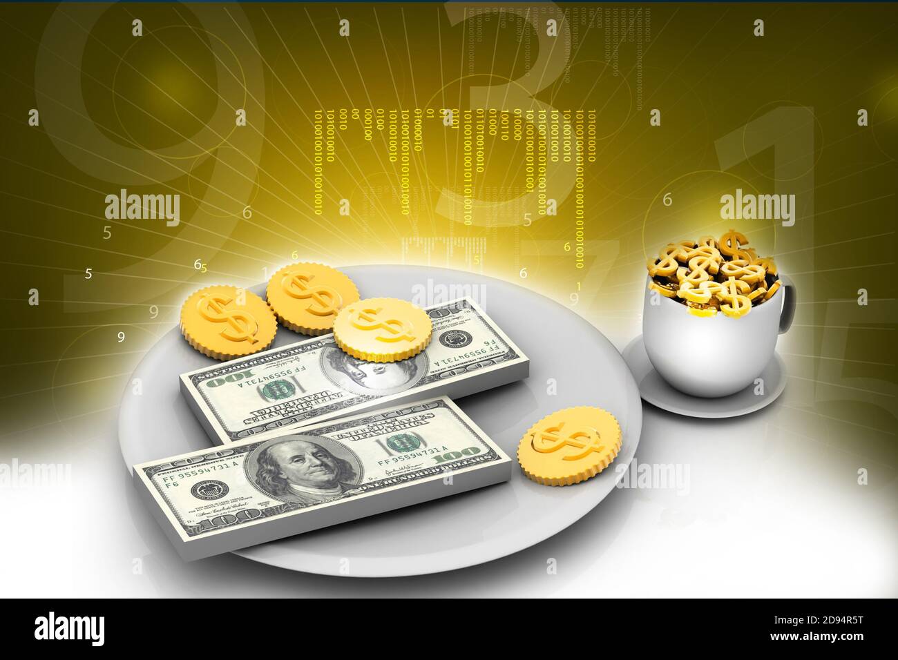 Dinner service with dollar. Financial concept on plate Stock Photo - Alamy
