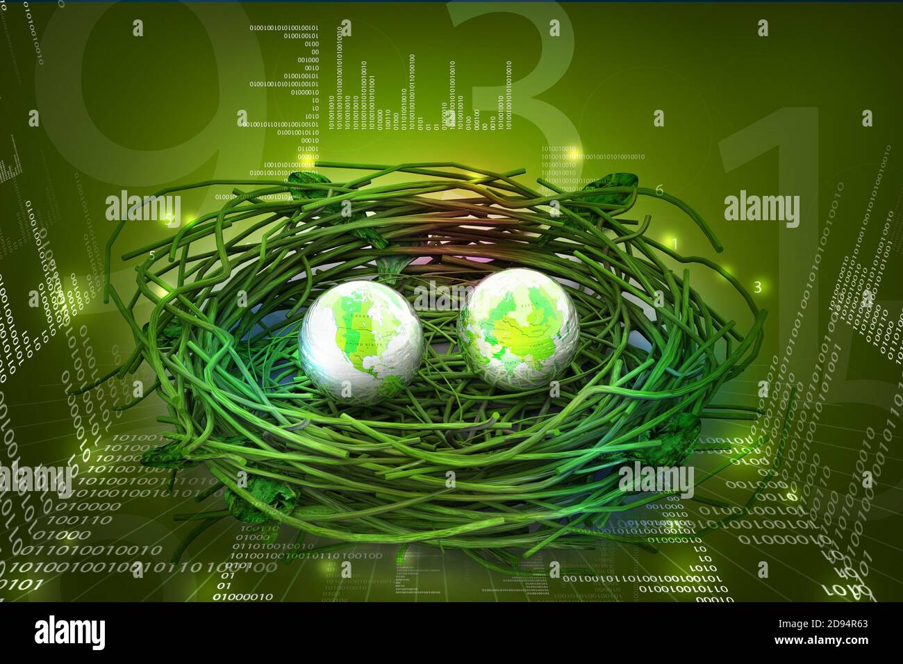 Two earths in being protected in a nest. Conceptual design Stock Photo ...