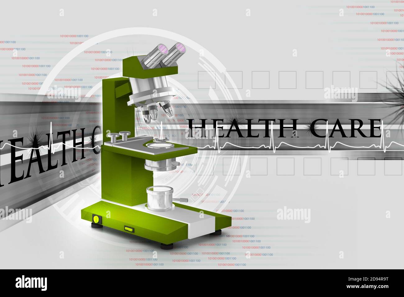 3d Microscope on a color background Stock Photo - Alamy