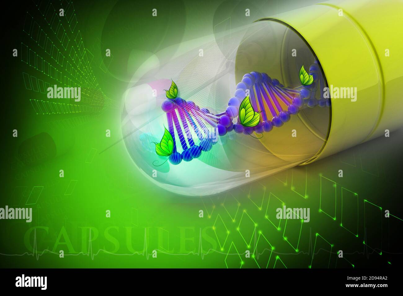 3d illustration of Dna inside the capsule Stock Photo - Alamy