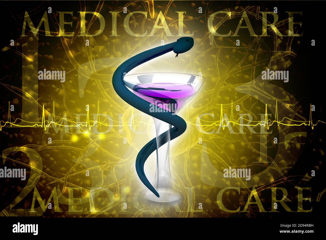 Medical symbol - snake with glass on color background Stock Photo - Alamy