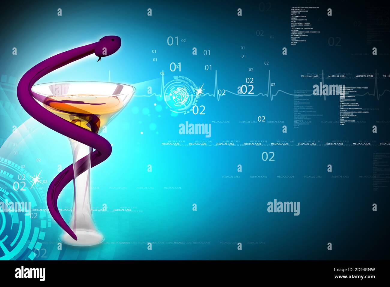 Medical symbol - snake with glass on color background Stock Photo - Alamy