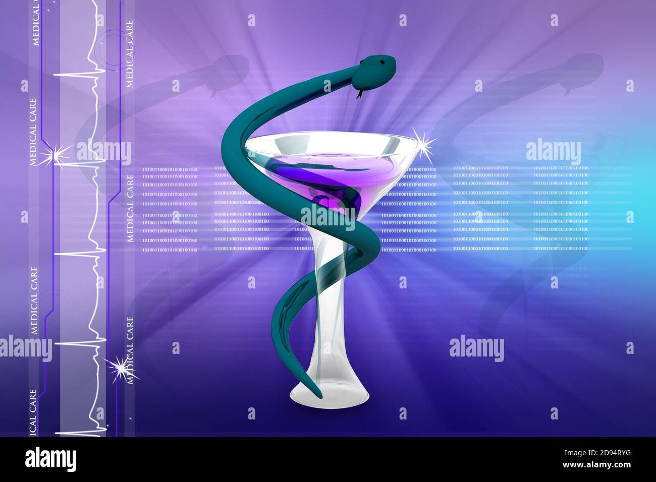 Medical symbol - snake with glass on color background Stock Photo - Alamy