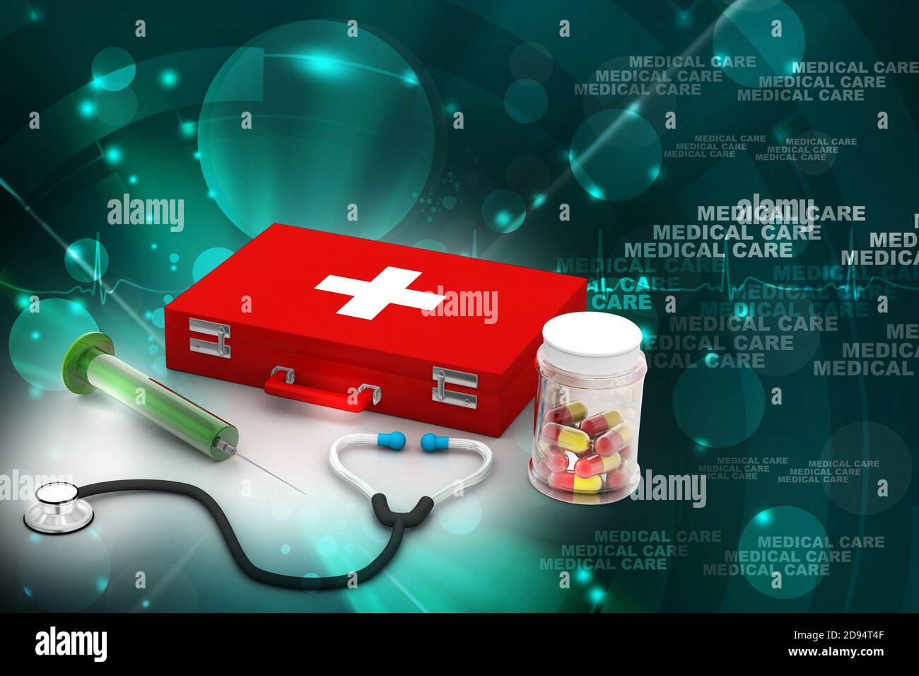 First aid box with medicine Stock Photo - Alamy