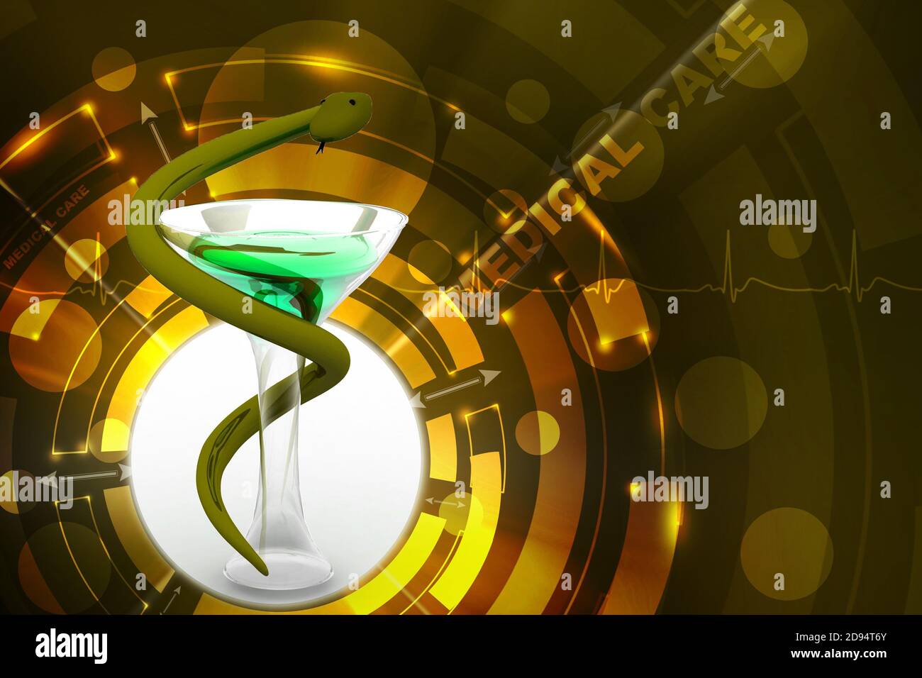Medical symbol - snake with glass on color background Stock Photo - Alamy