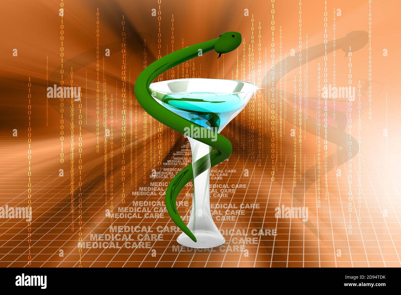 Medical symbol - snake with glass on color background Stock Photo - Alamy