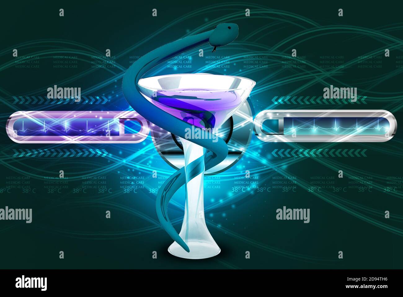 Medical symbol - snake with glass on color background Stock Photo - Alamy