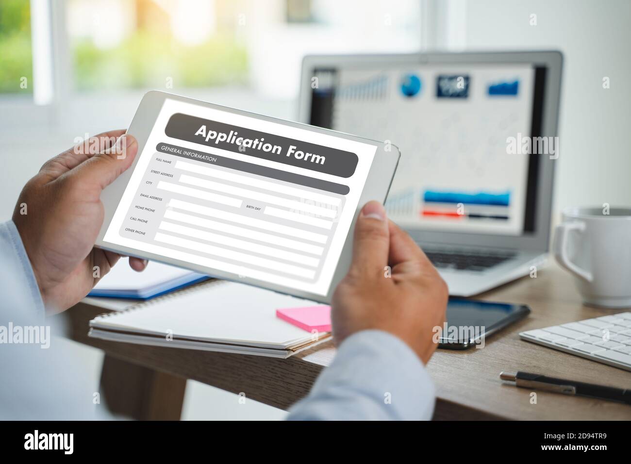 business man working on laptop computer use Online Web Job Application ...