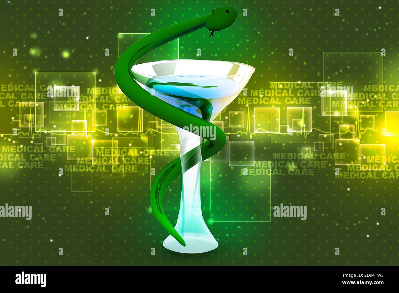 Medical symbol - snake with glass on color background Stock Photo - Alamy