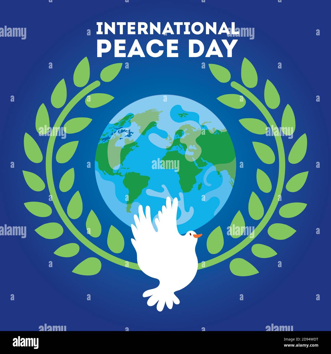 International Day of Peace lettering with dove and world planet in ...