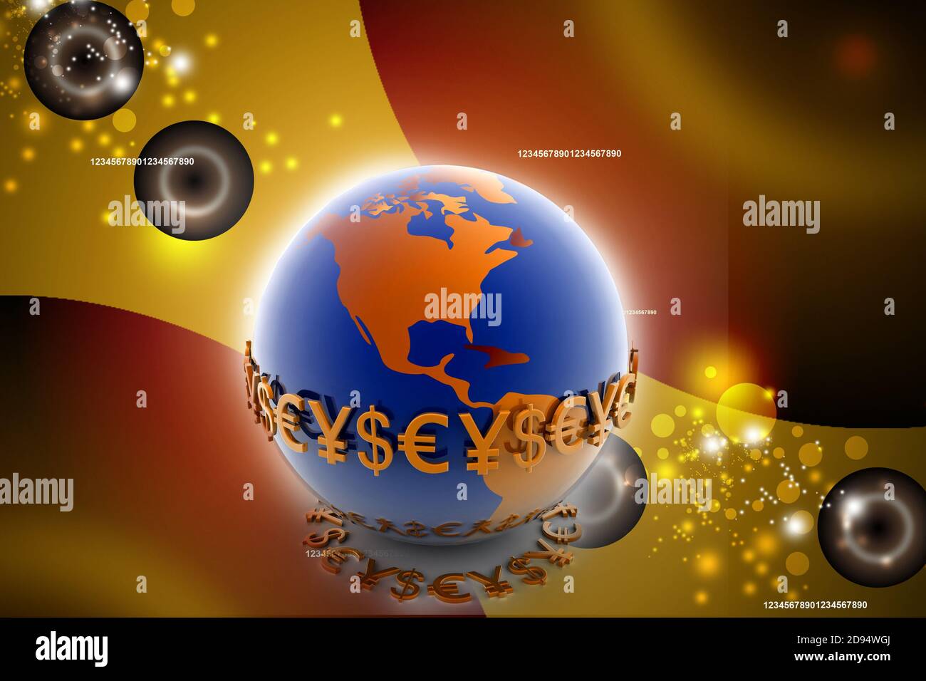 3d illustration of World and currency in color background Stock Photo ...
