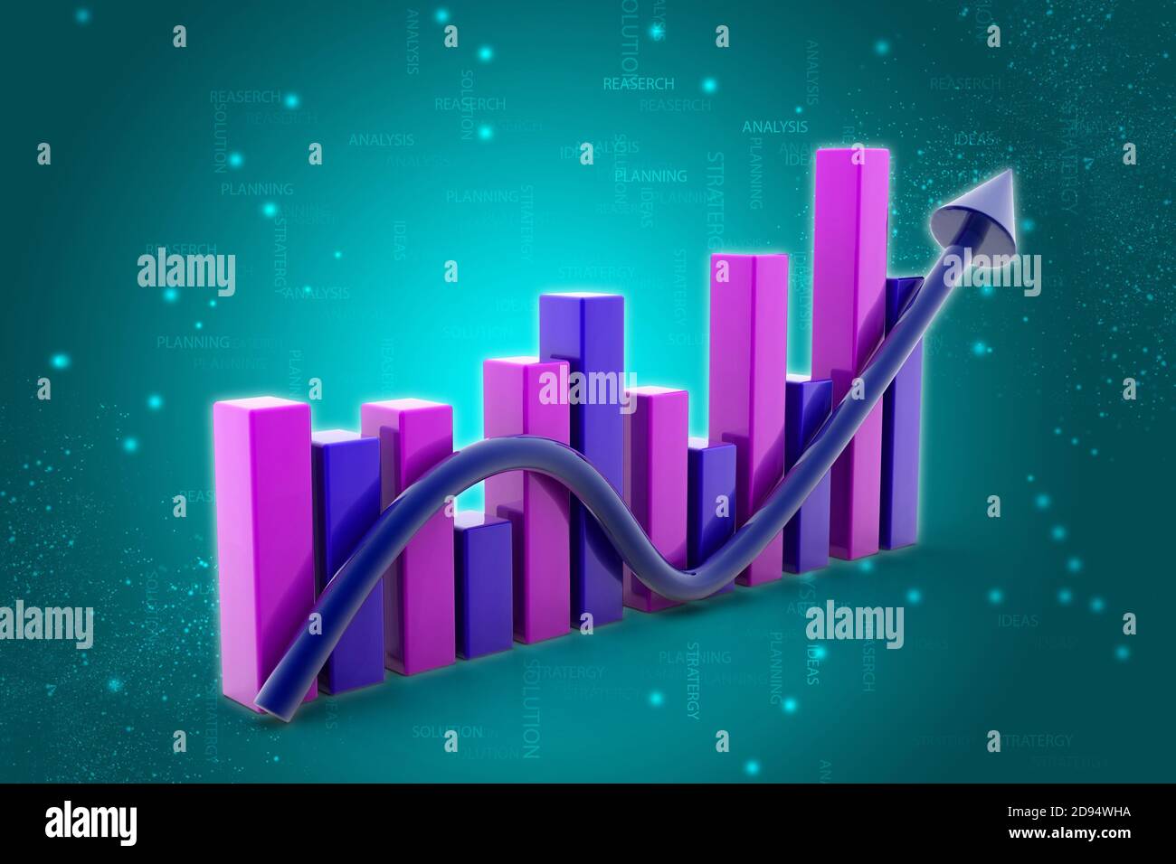 Digital illustration of business graph with arrow showing growth and ...