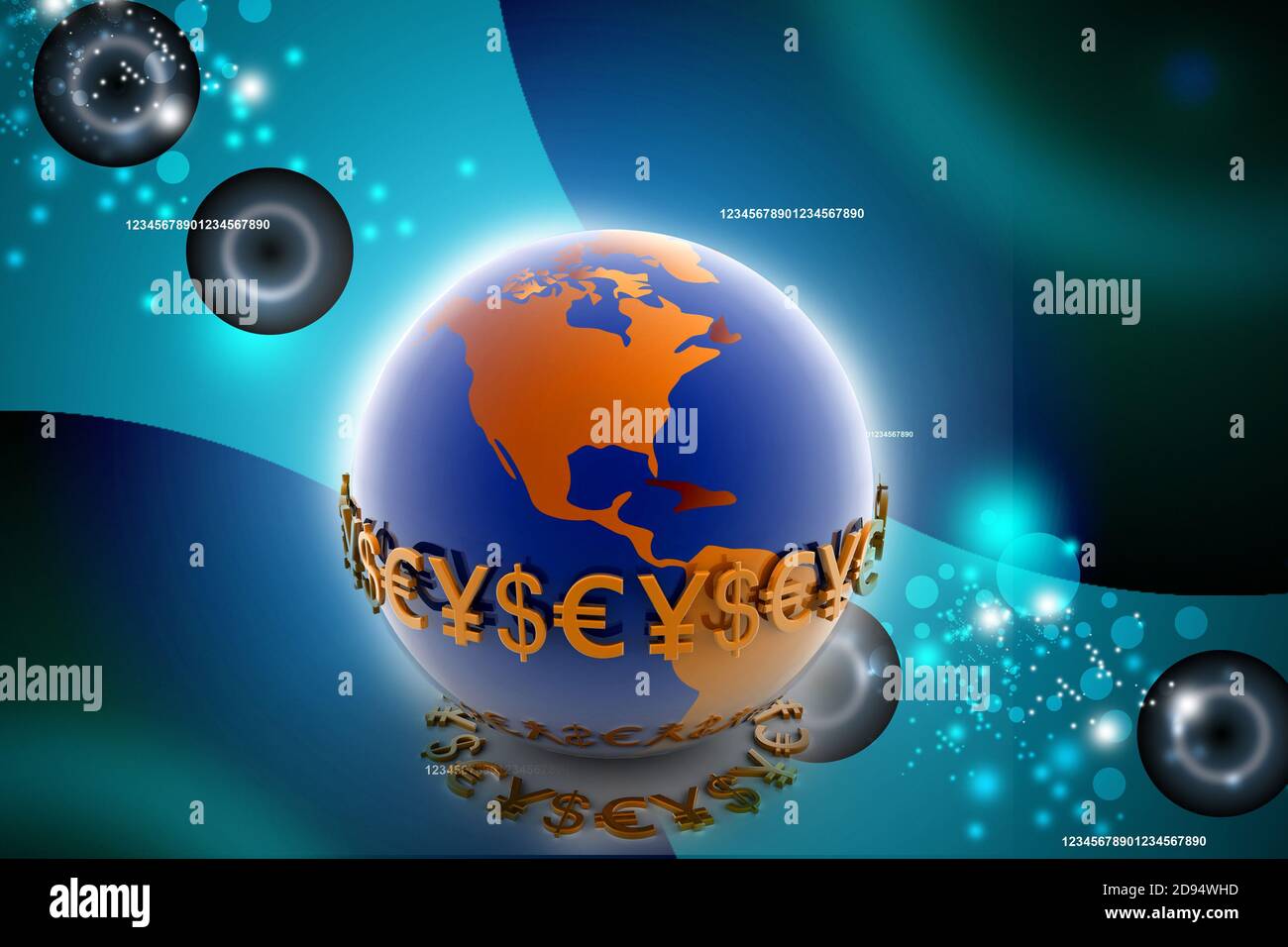 3d illustration of World and currency in color background Stock Photo ...