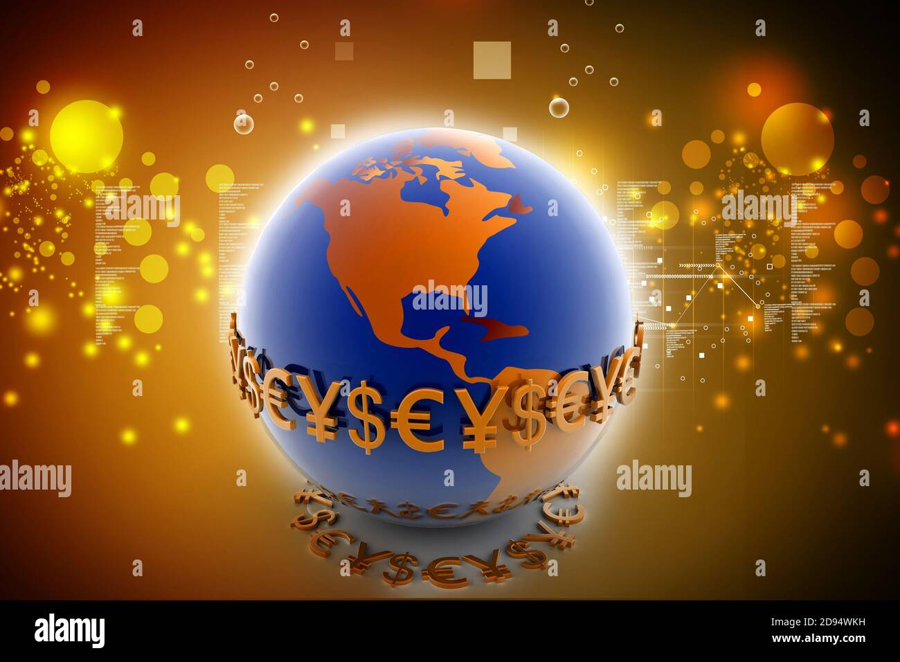3d illustration of World and currency in color background Stock Photo ...
