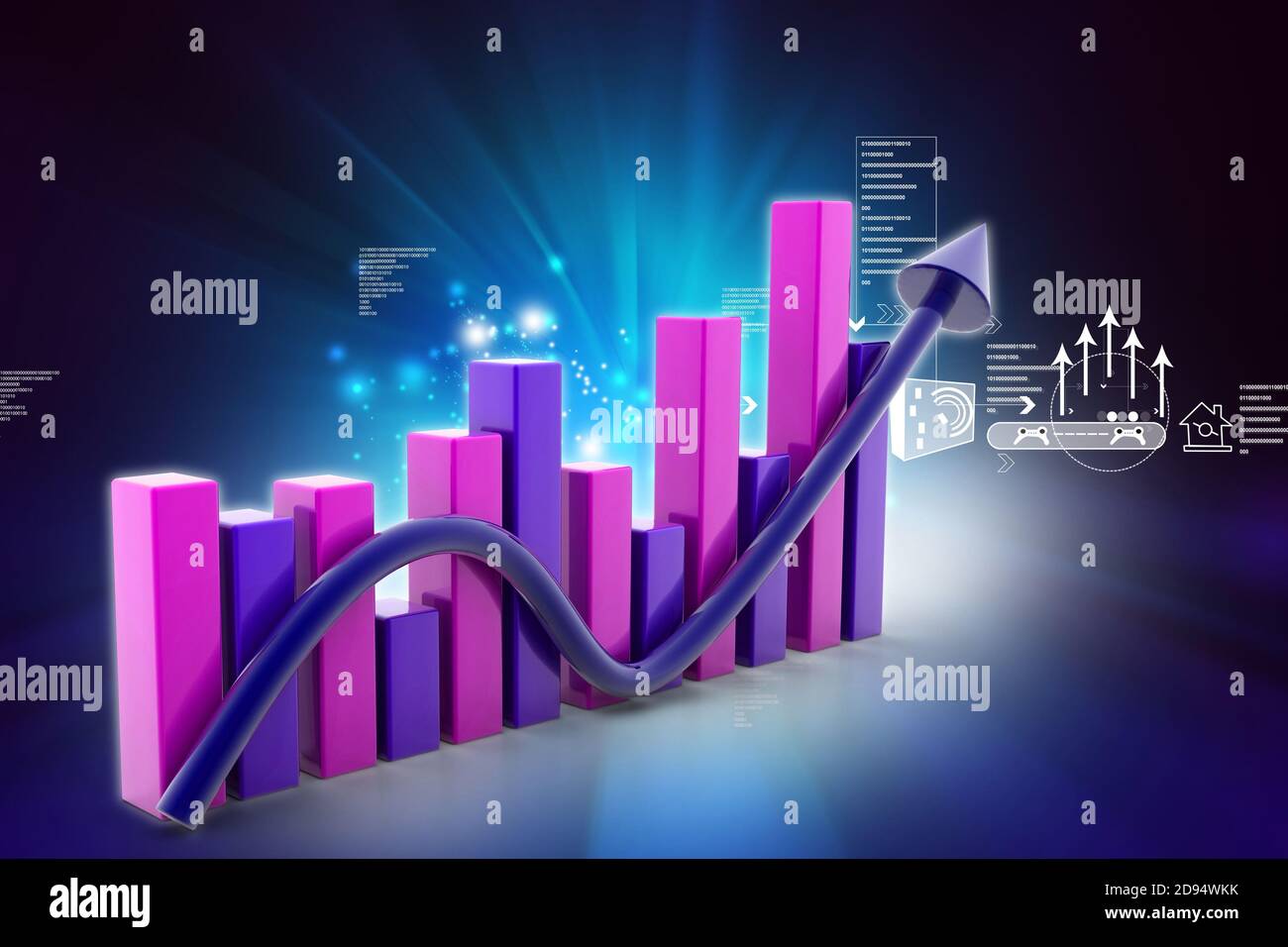 Digital illustration of business graph with arrow showing growth and ...