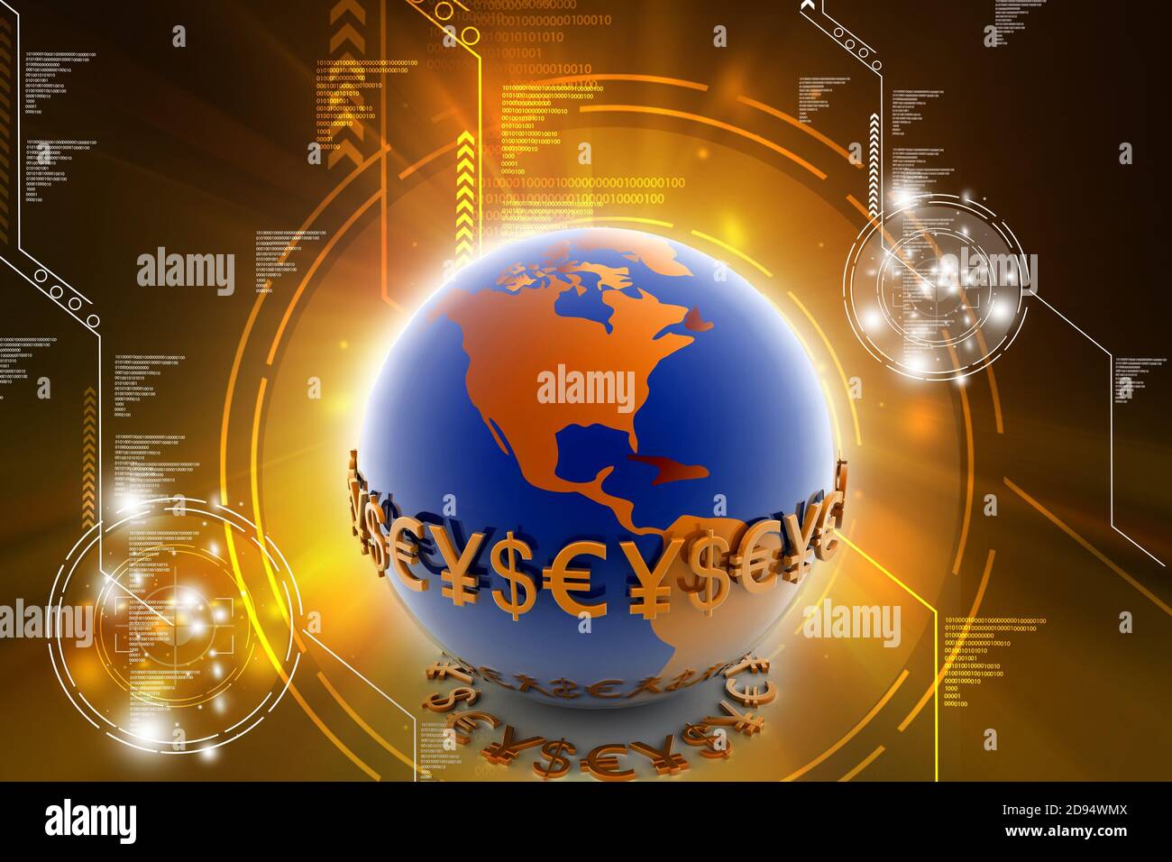 3d illustration of World and currency in color background Stock Photo ...