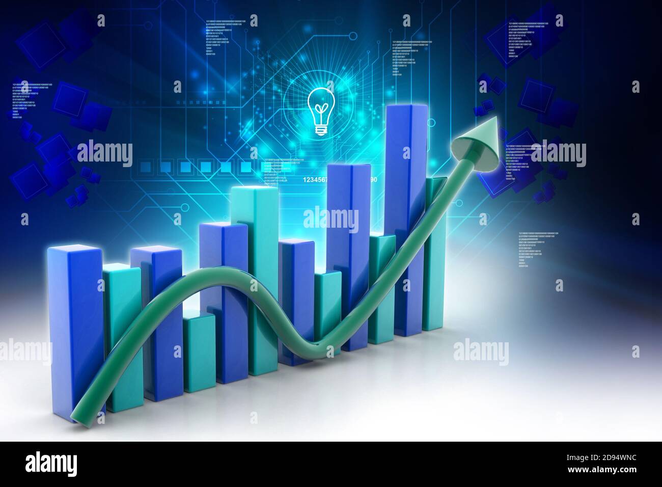 Digital illustration of business graph with arrow showing growth and ...