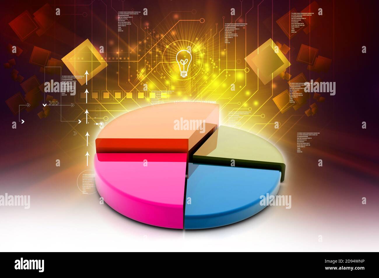 3d multi use pie chart graph in color background Stock Photo - Alamy