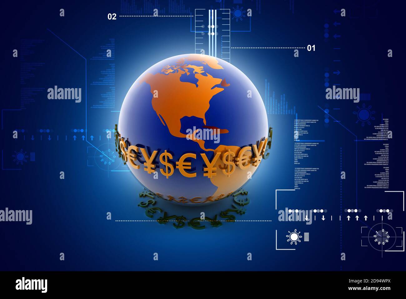 3d illustration of World and currency in color background Stock Photo ...