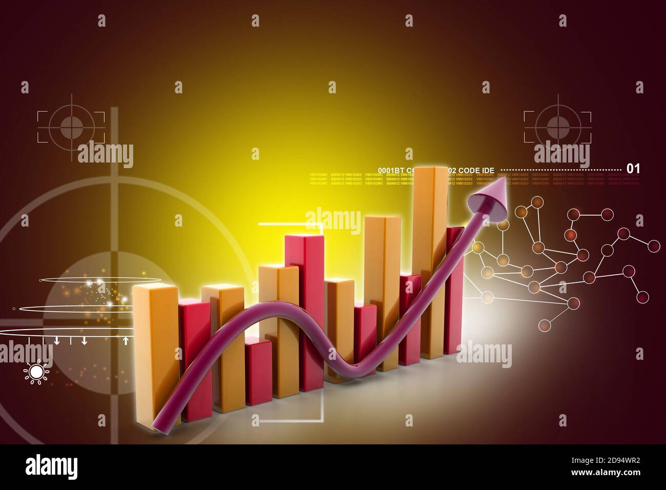 Digital illustration of business graph with arrow showing growth and ...