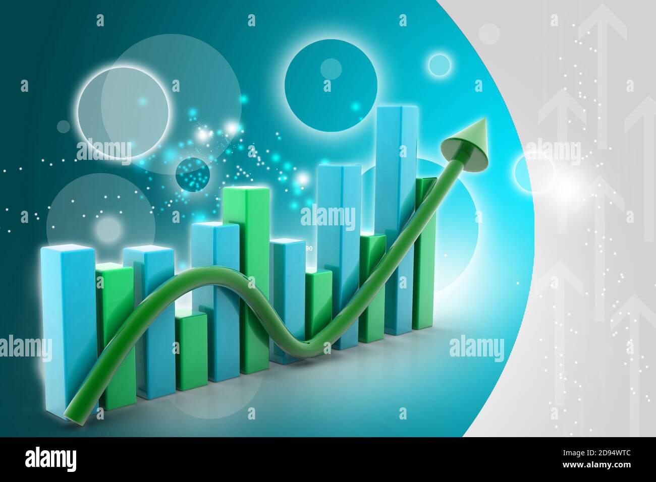 Digital illustration of business graph with arrow showing growth and ...