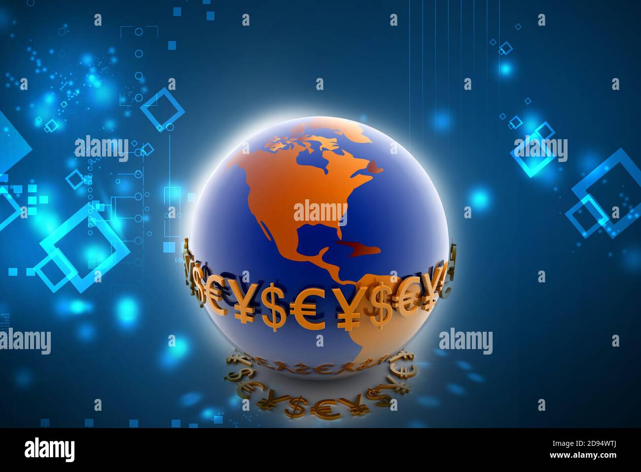 3d illustration of World and currency in color background Stock Photo ...