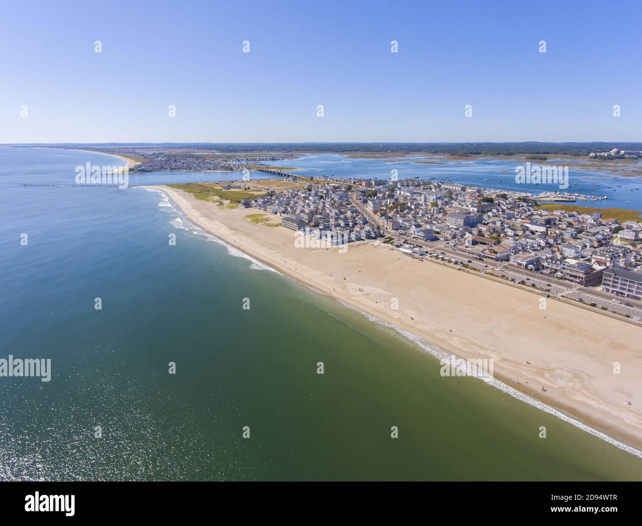 Hampton Beach aerial view including historic waterfront buildings on ...