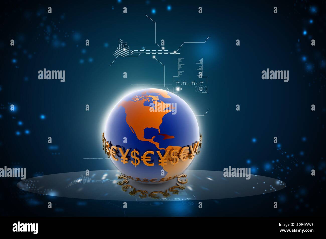3d illustration of World and currency in color background Stock Photo ...