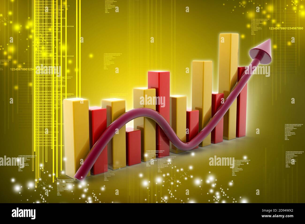 Digital illustration of business graph with arrow showing growth and ...