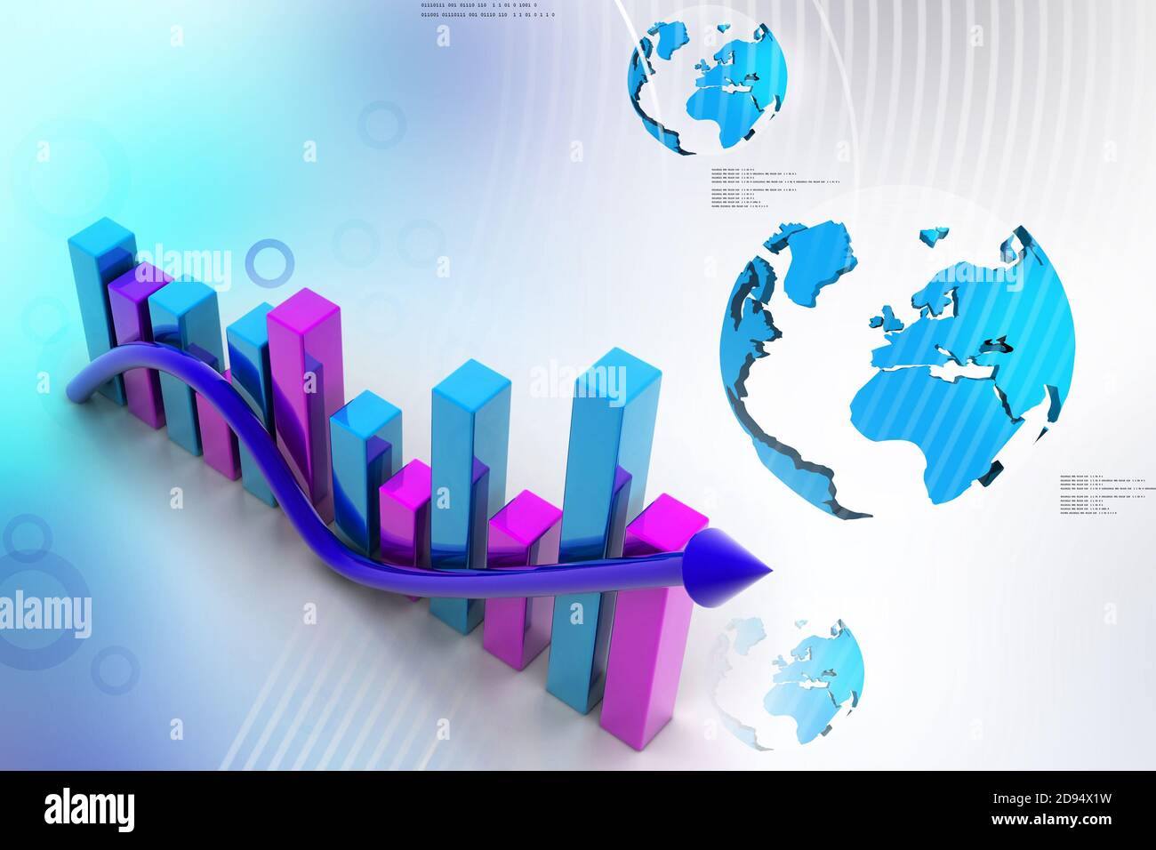 Digital illustration of business graph with arrow showing growth and ...