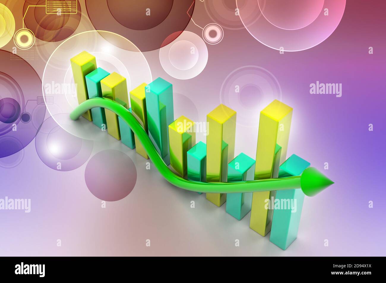 Digital illustration of business graph with arrow showing growth and ...