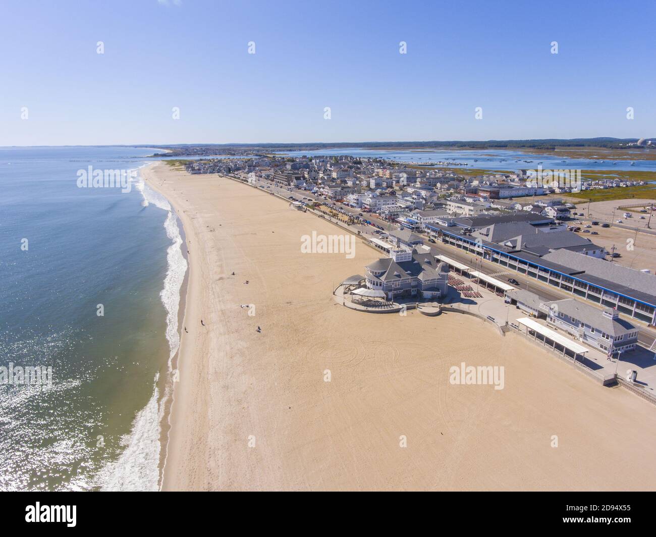 Hampton Beach aerial view including historic waterfront buildings on ...