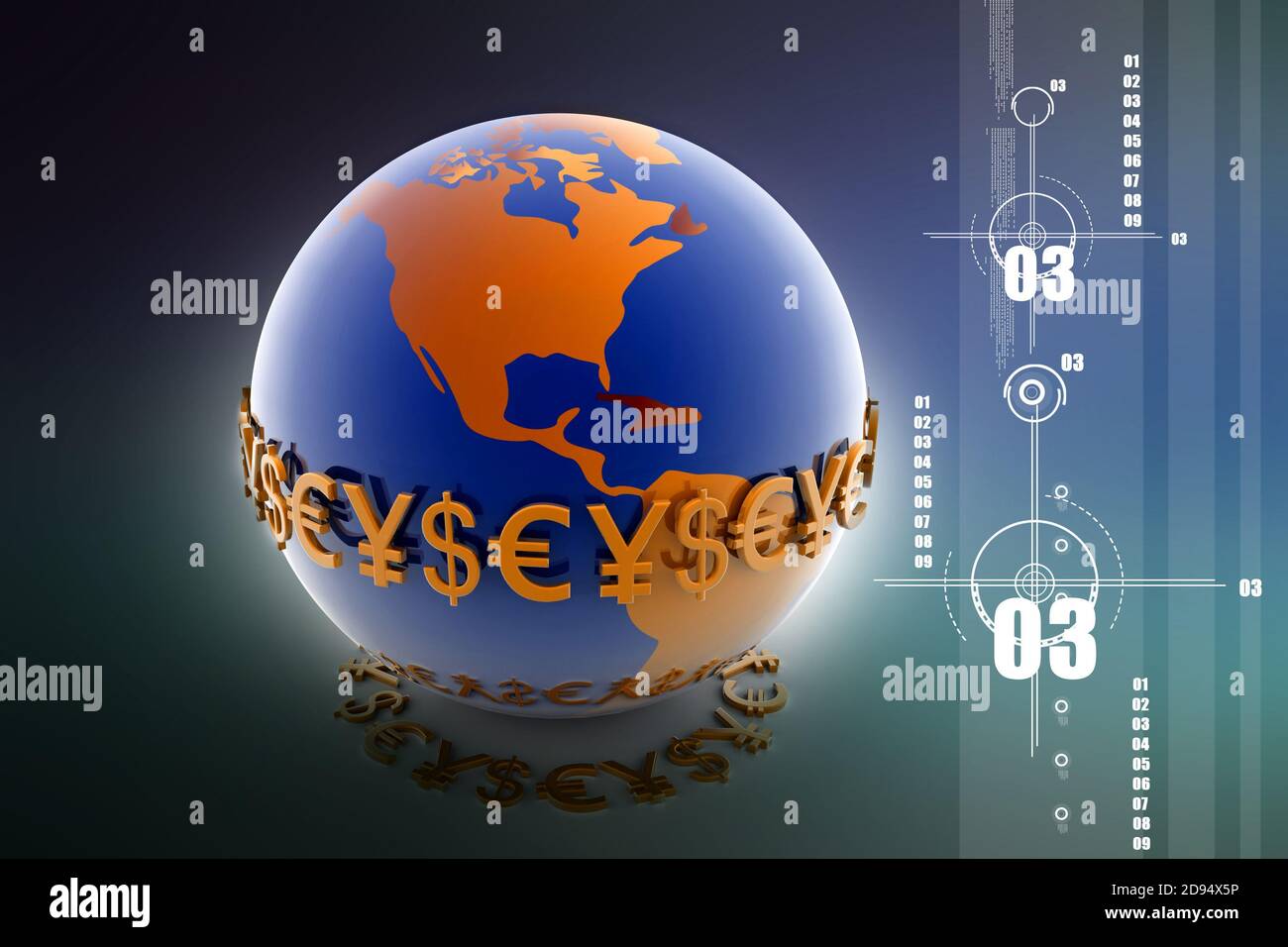 3d illustration of World and currency in color background Stock Photo ...