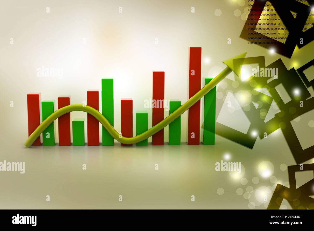 Digital illustration of business graph with arrow showing growth and ...