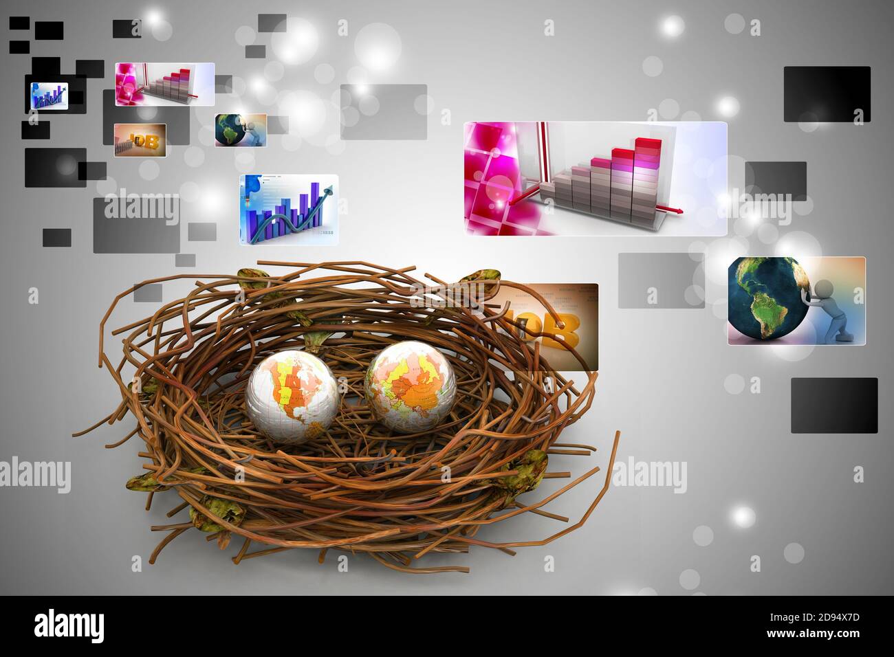 Two earths in being protected in a nest. Conceptual design Stock Photo ...