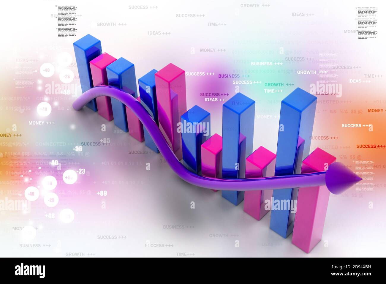 Digital illustration of business graph with arrow showing growth and ...