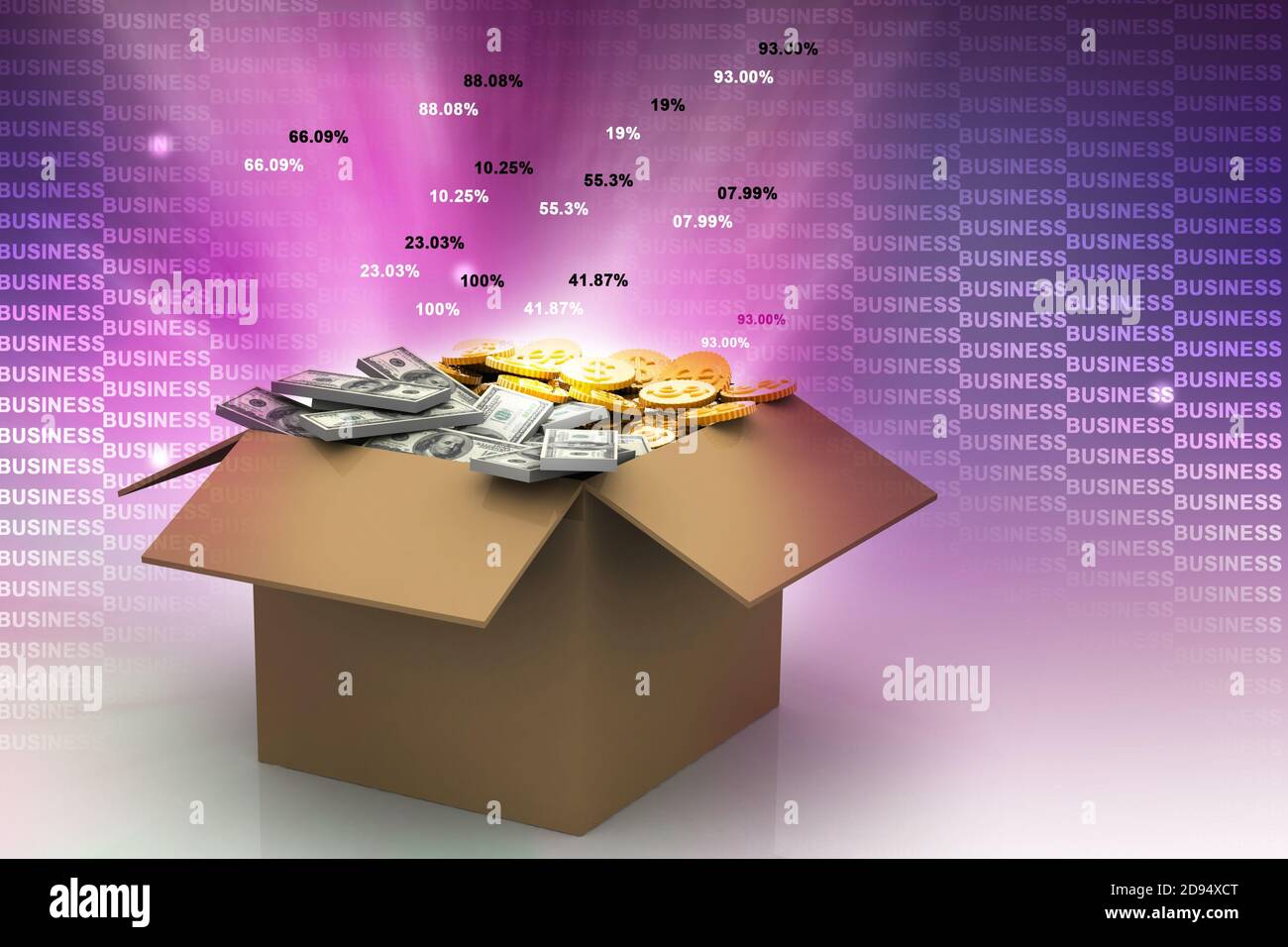Open Cardboard box with money Stock Photo - Alamy
