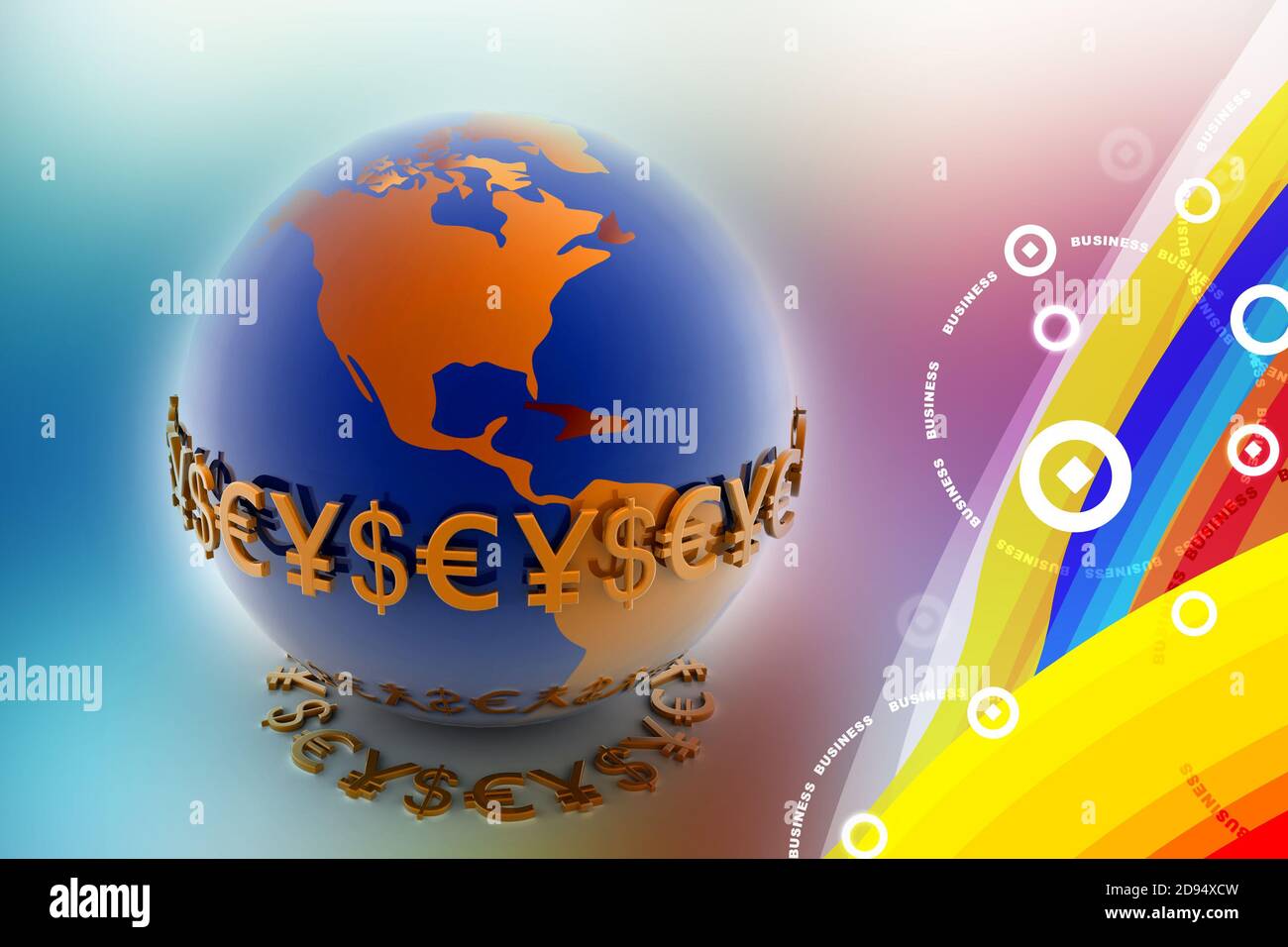 3d illustration of World and currency in color background Stock Photo ...