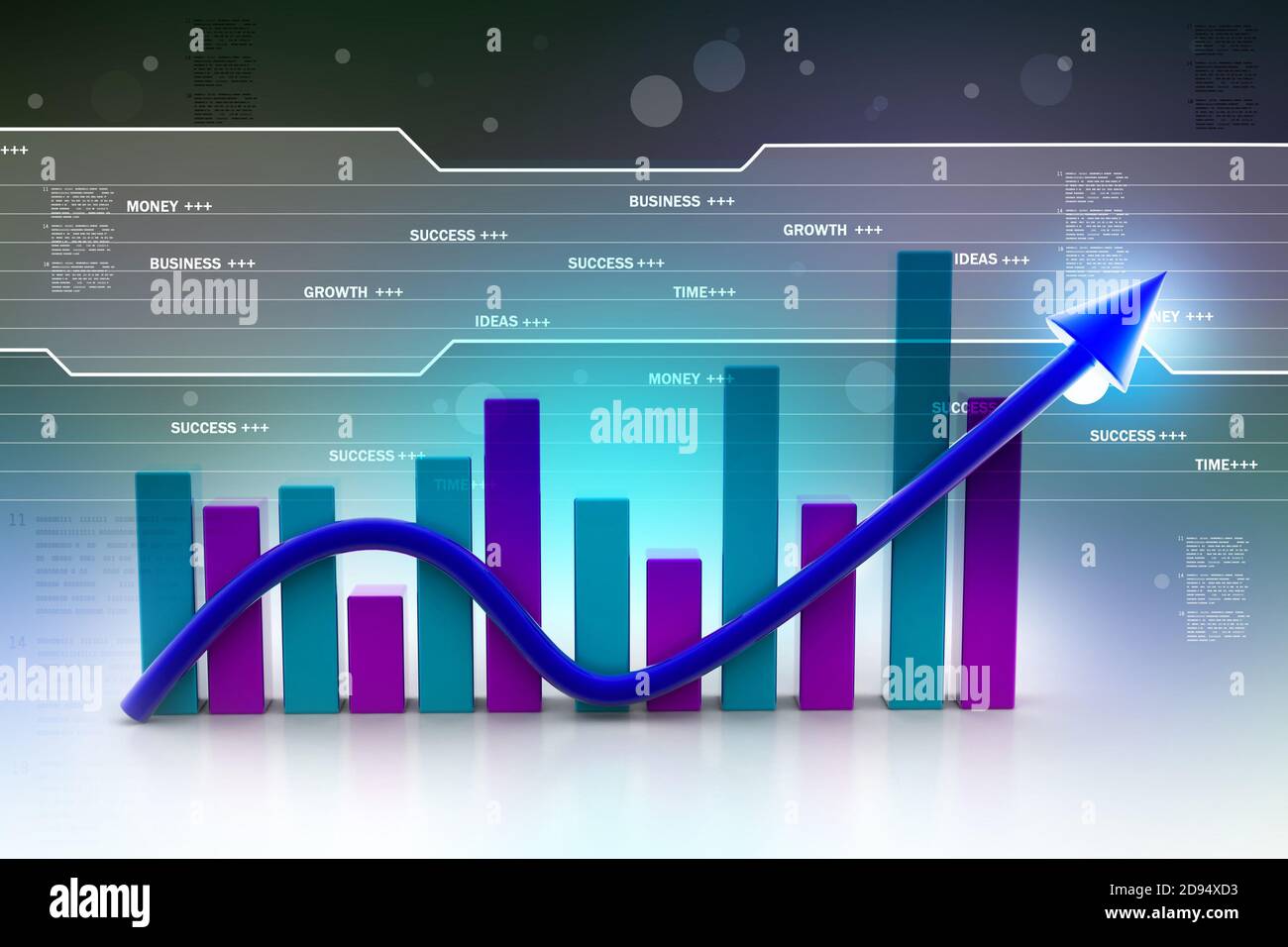 Digital illustration of business graph with arrow showing growth and ...