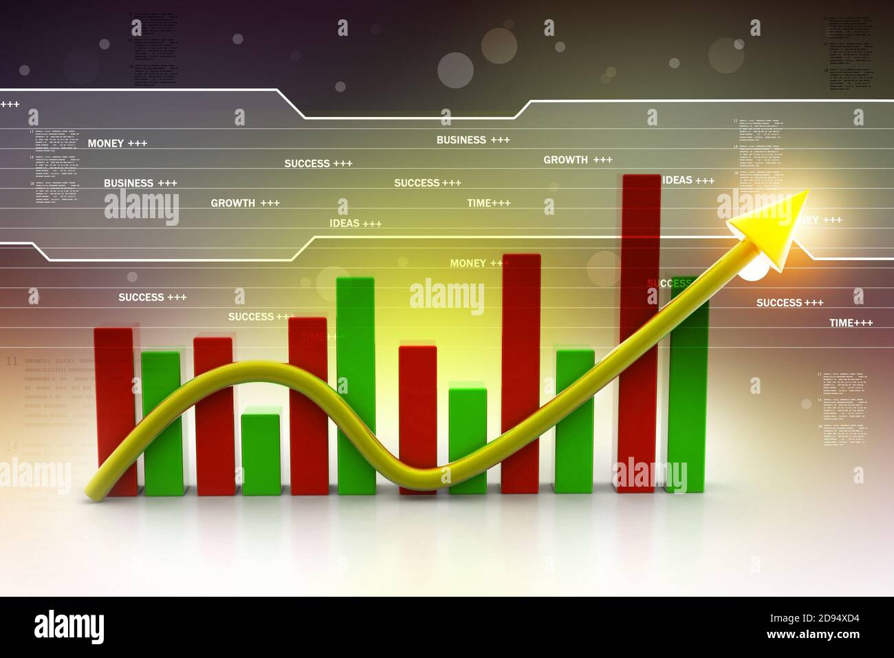 Digital illustration of business graph with arrow showing growth and ...