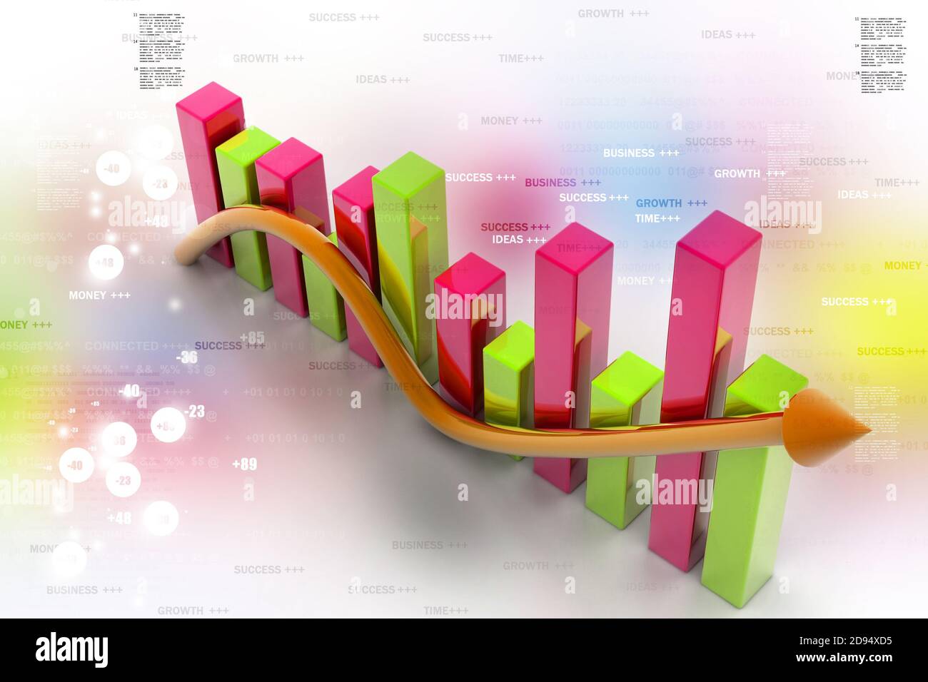 Digital illustration of business graph with arrow showing growth and ...