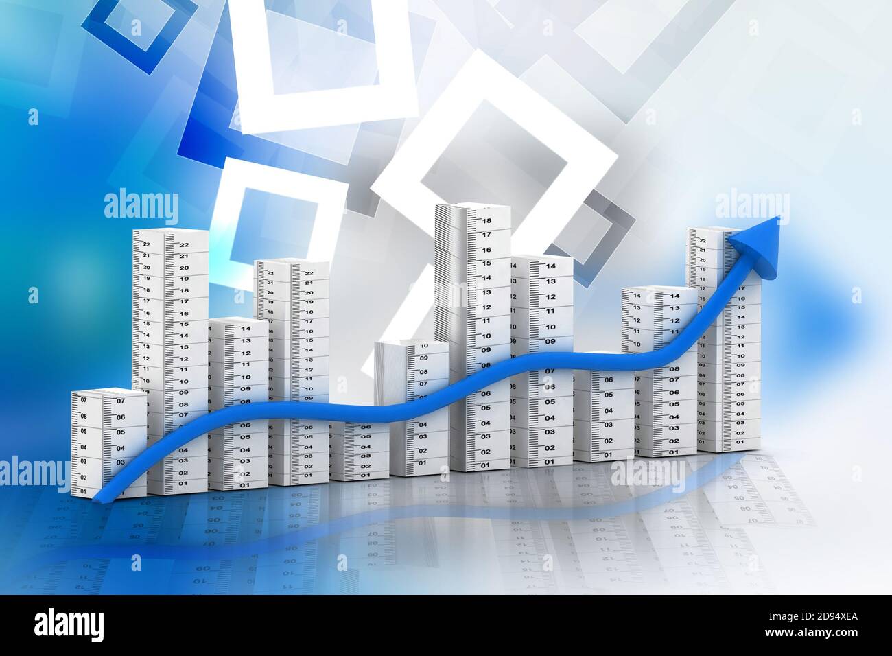 Digital illustration of business graph with arrow showing growth and ...