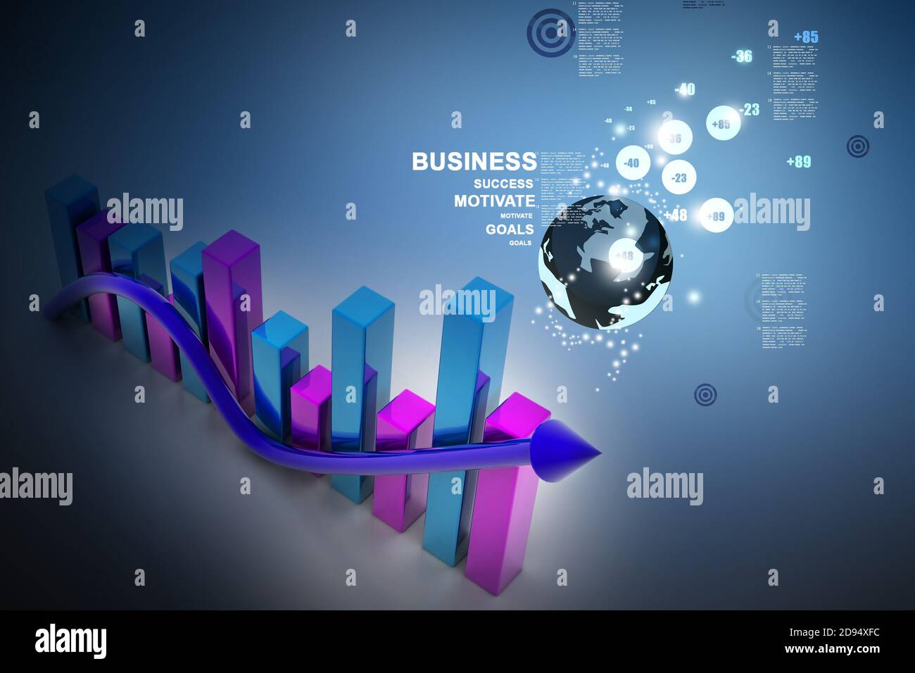 Digital illustration of business graph with arrow showing growth and ...